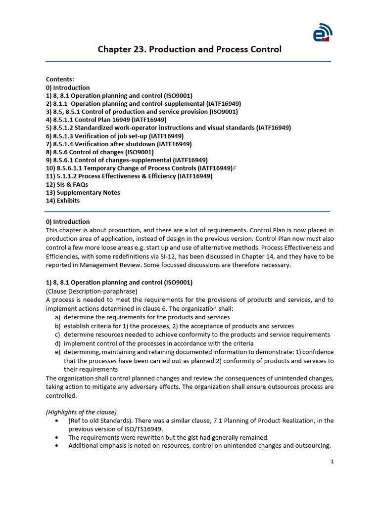 Production Process Control Guidelines | PDF | Verification And ...