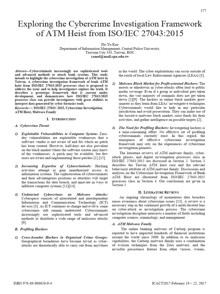 Exploring The Cybercrime Investigation Framework of ATM Heist From ISO ...