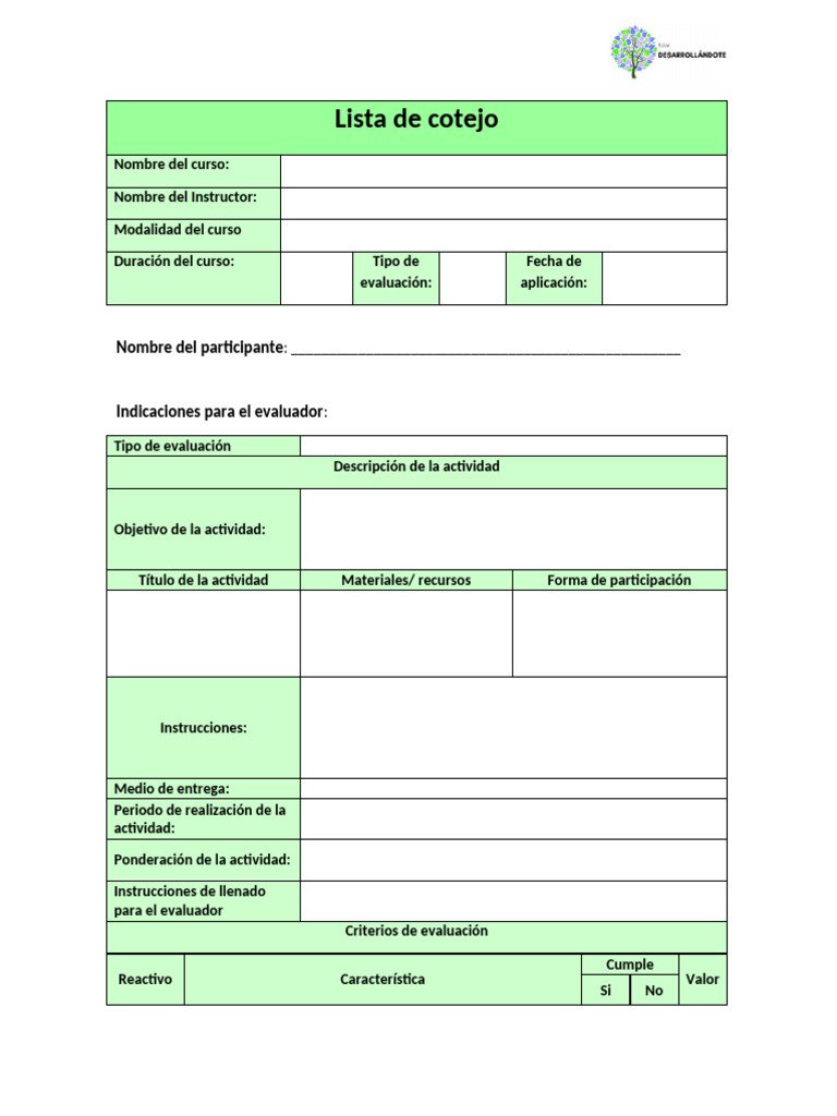 7. Lista de cotejo. | PDF