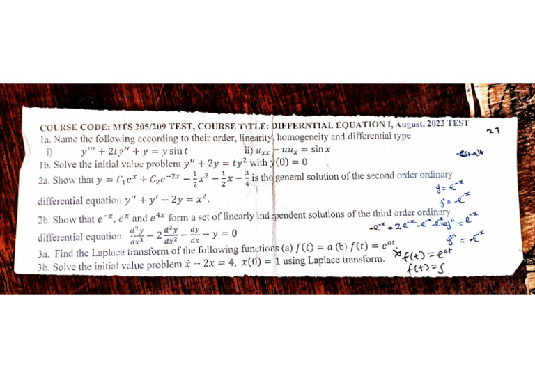 MTS 209 Test Past Question 2023 (2) | PDF