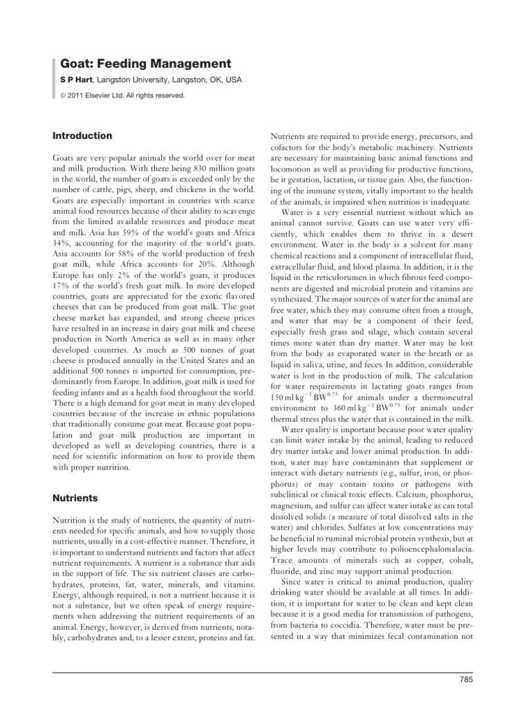 Hart 2011 Goat-Feedin Management (Enc. of Dairy Science) | PDF | Nutrients | Nutrition