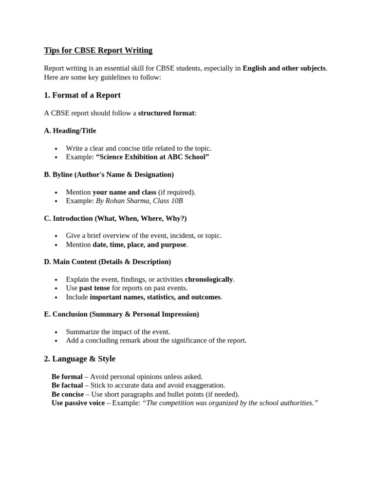 CBSE Report Writing Guidelines | PDF