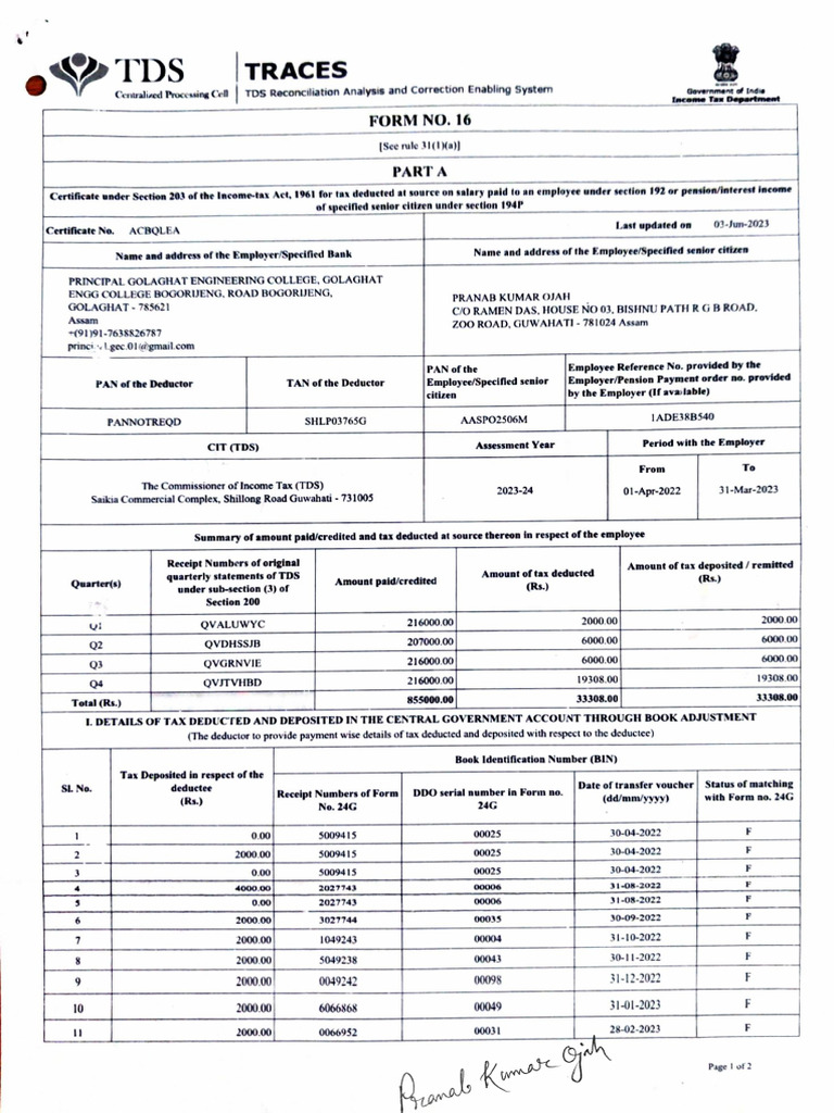 Form 16 '22-'23 Self Attached | PDF
