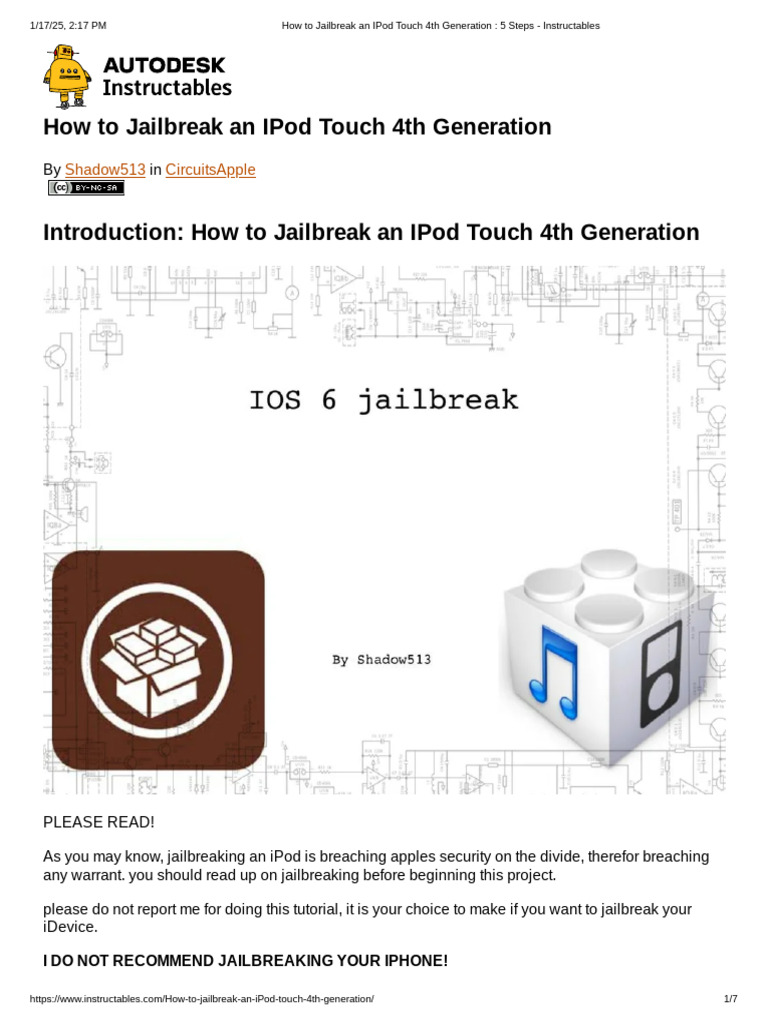 How To Jailbreak An IPod Touch 4th Generation - 5 Steps - Instructables | PDF | Ios | I Pod Touch