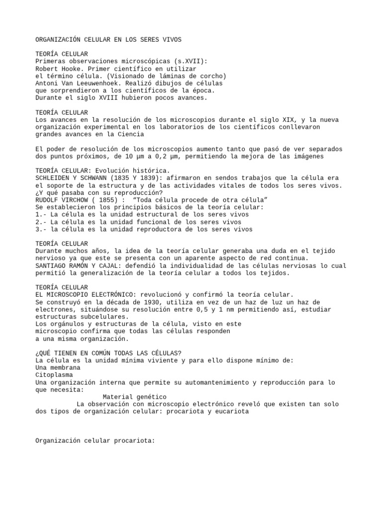 Teoría celular y organización en seres vivos | PDF | Citoplasma ...