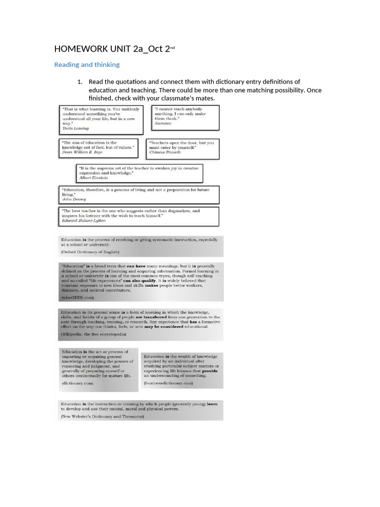 HOMEWORK UNIT 2a 2ND | PDF