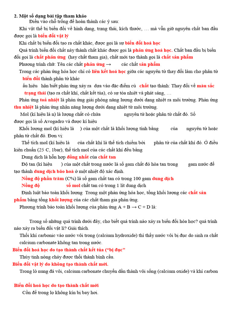 ĐÁP ÁN ĐỀ CƯƠNG HOÁ 8 - GK1 (1) | PDF