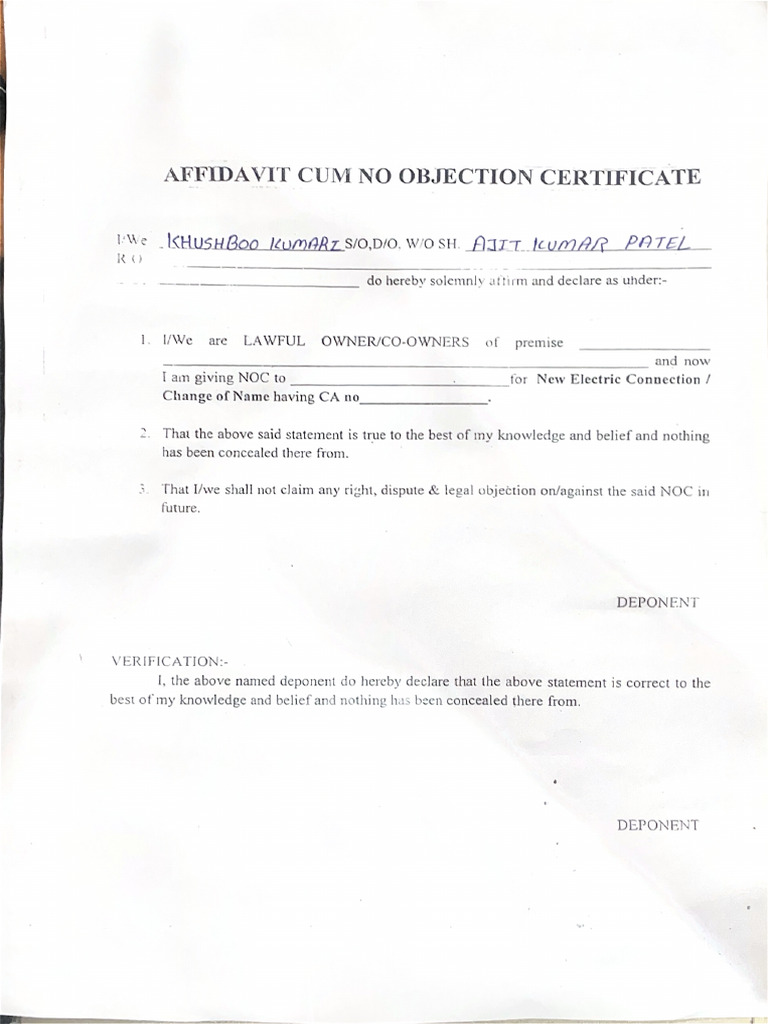 Affidavit Cum No Objection Certificate-2 | PDF