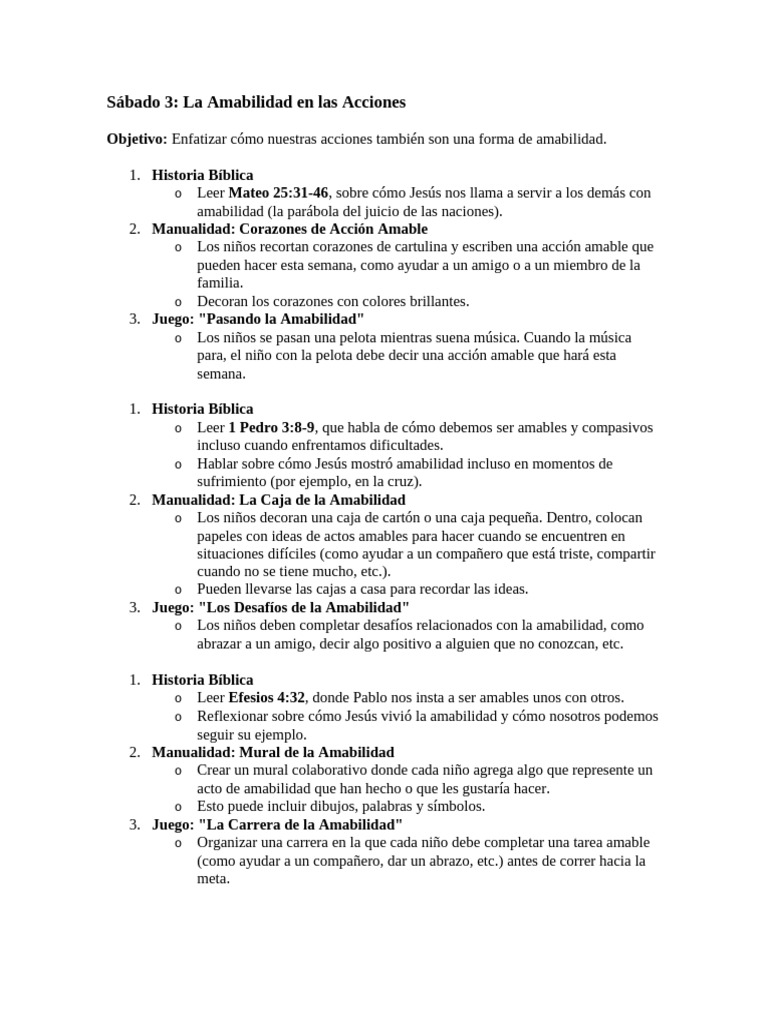 Actividades de Amabilidad para Niños | PDF