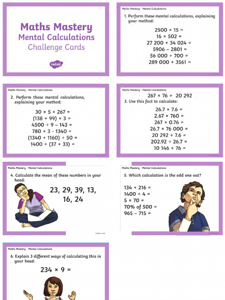T2 M 1739 Year 6 Maths Mastery Mental Calculations Challenge Cards ...