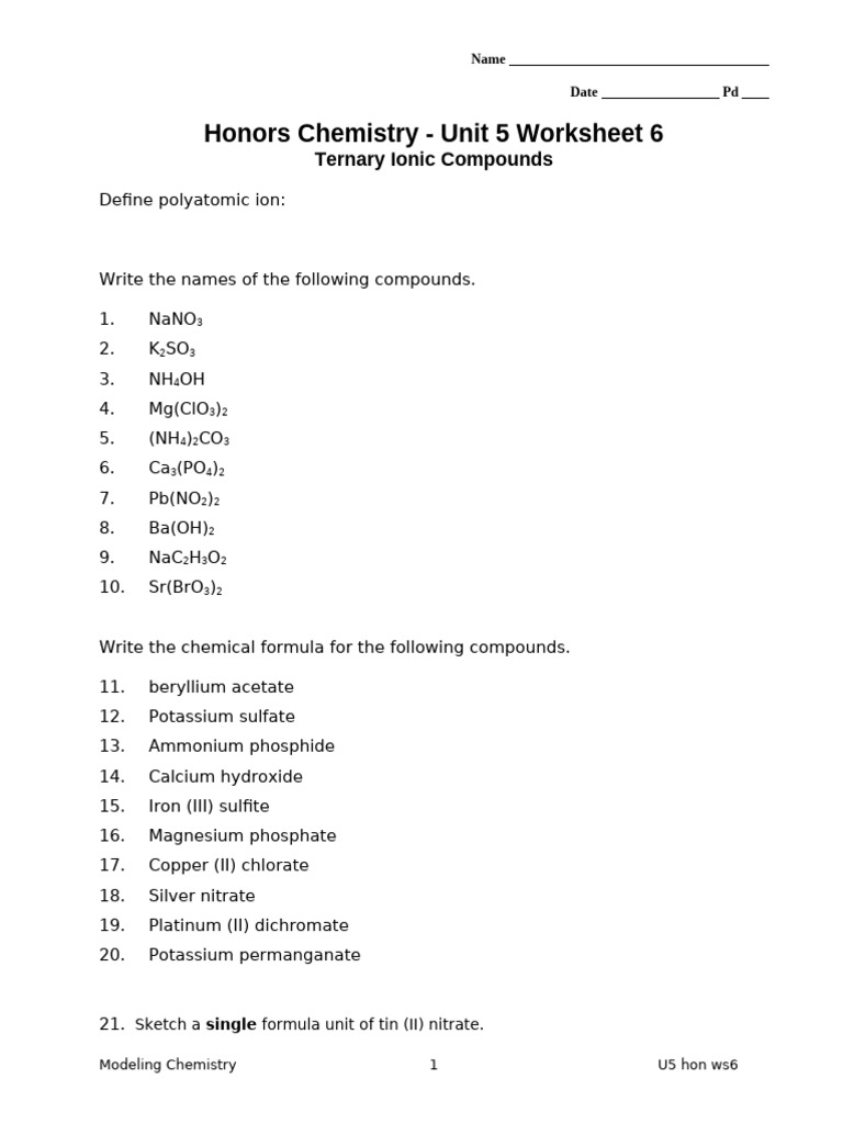 08 Worksheet 6 Ternary Ionic Compounds | PDF