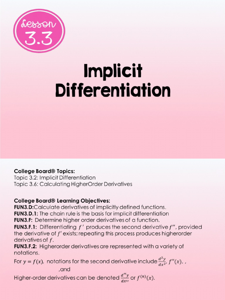 3.3 Implicit Differentiation | PDF