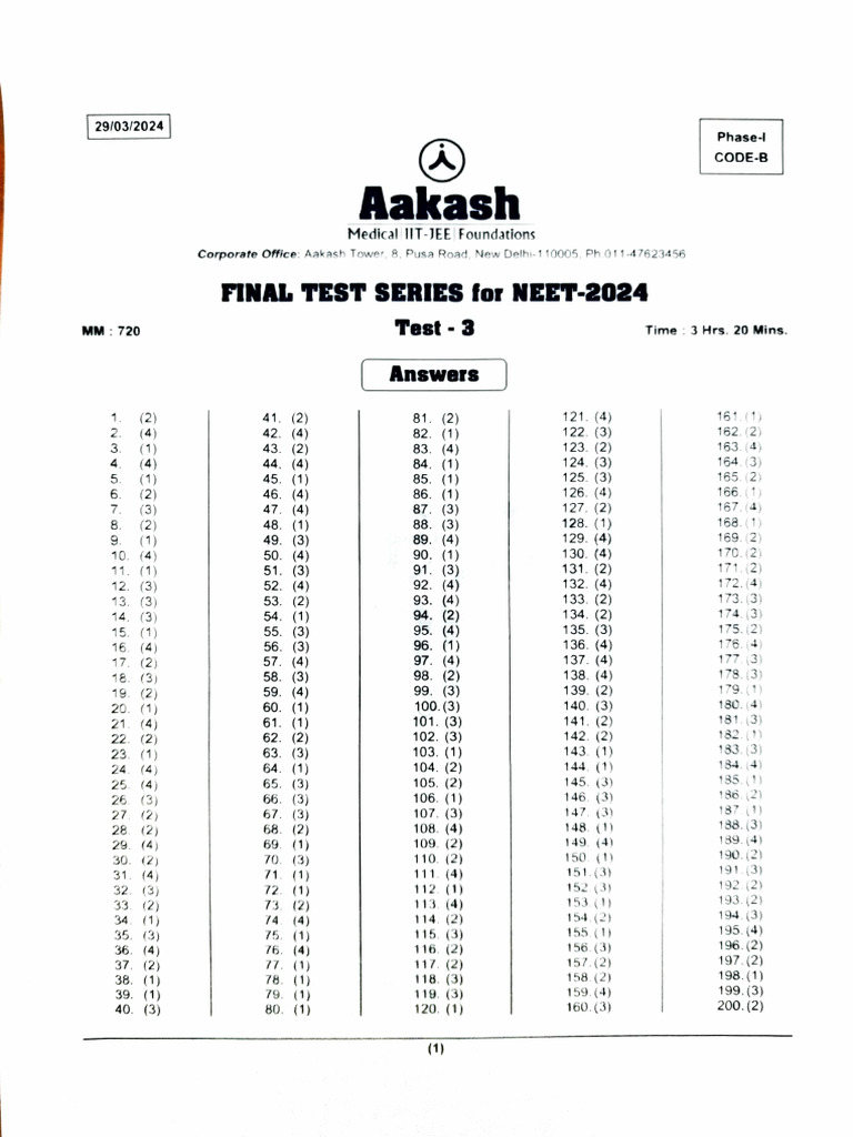 FTS 3 CODE B sol | PDF | Mitosis | Chemistry