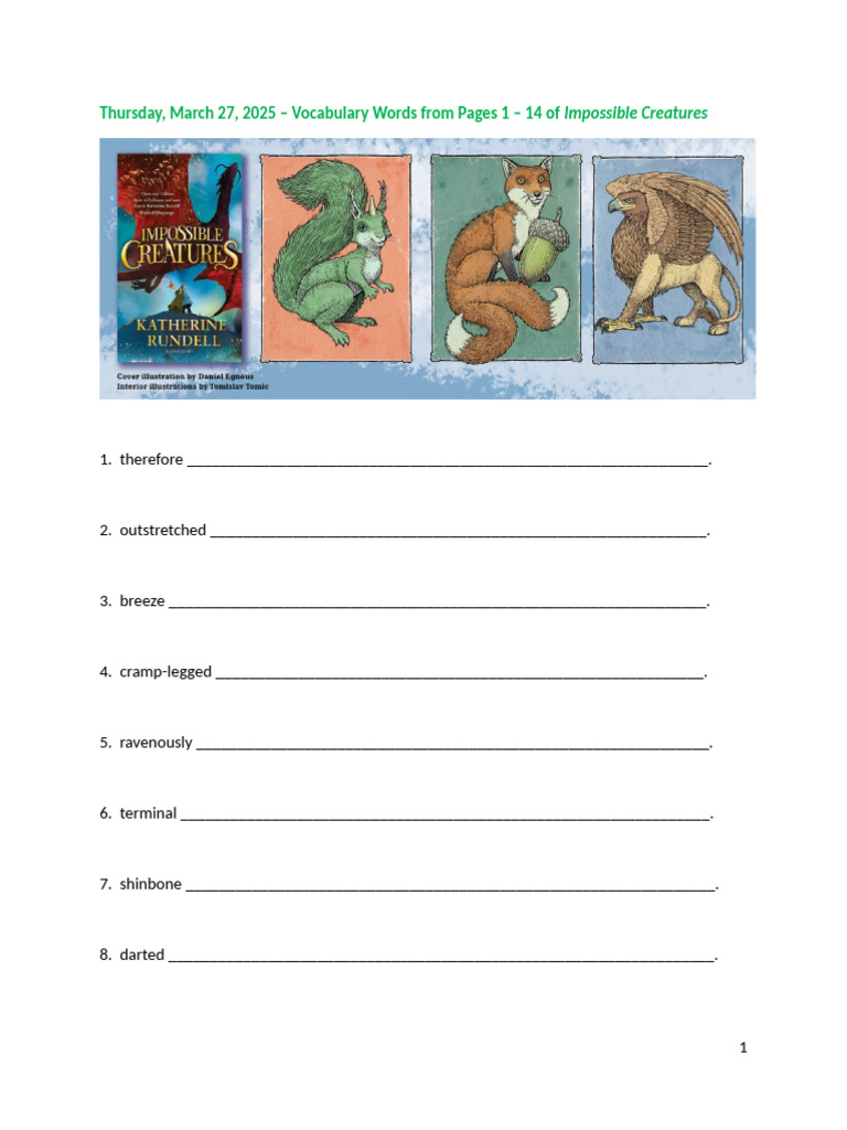 Thursday March 27-2025 - 3rd Grade Vocabulary Worksheet - Impossible ...