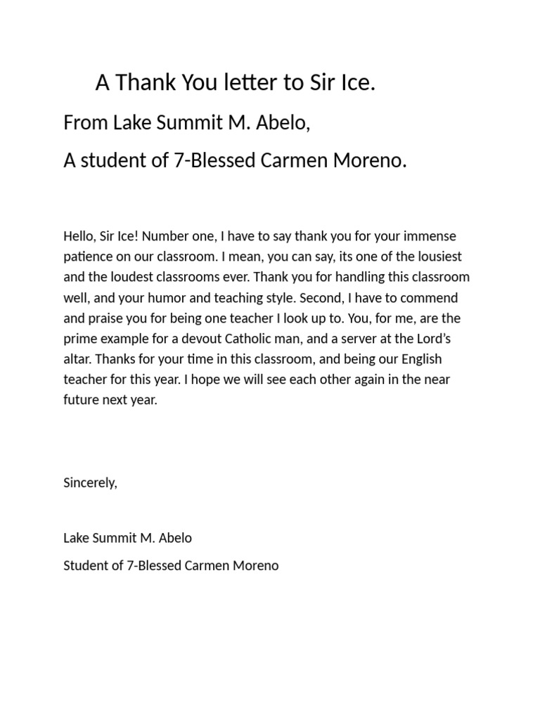 A Thank You Letter To Sir Ice | PDF