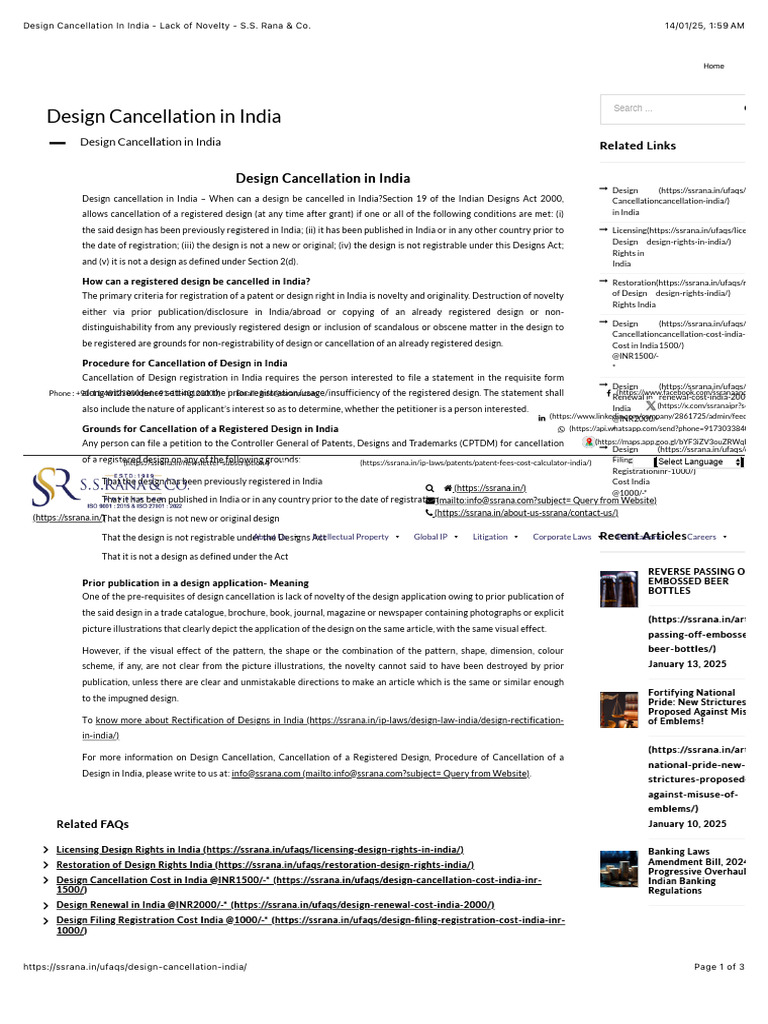 Design Cancellation in India - Lack of Novelty - S.S. Rana & Co. | PDF | Trademark | Novelty ...