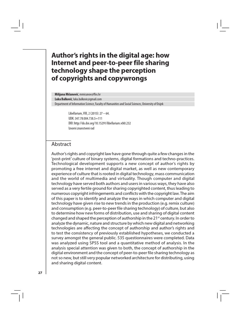 Author’s Rights in the Digital Age- How Internet and Peer-To-peer File Sharing Technology Shape ...