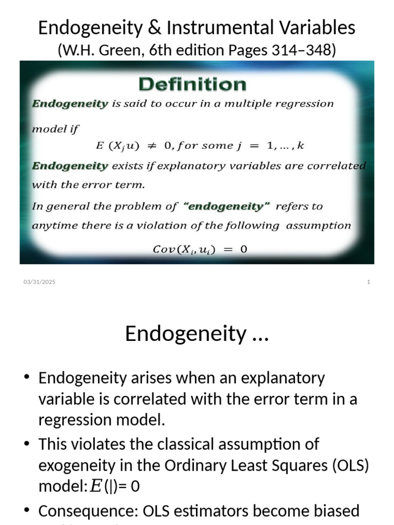 Ec0 8203 Econometrics Ppt6b | PDF | Endogeneity (Econometrics) | Ordinary Least Squares