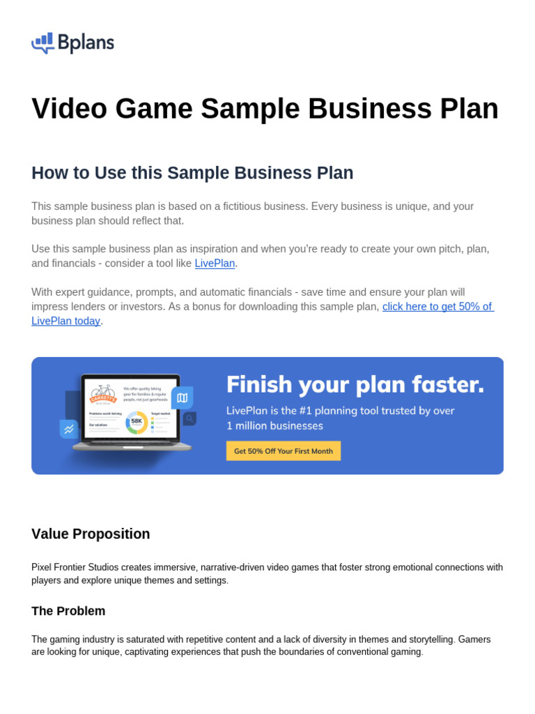 Video Game Business Plan Overview | PDF | Video Games | Gaming