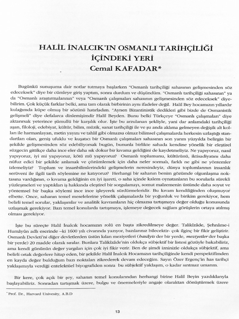 Halil Inalcik in Osmanli Tarihciligi Ici | PDF