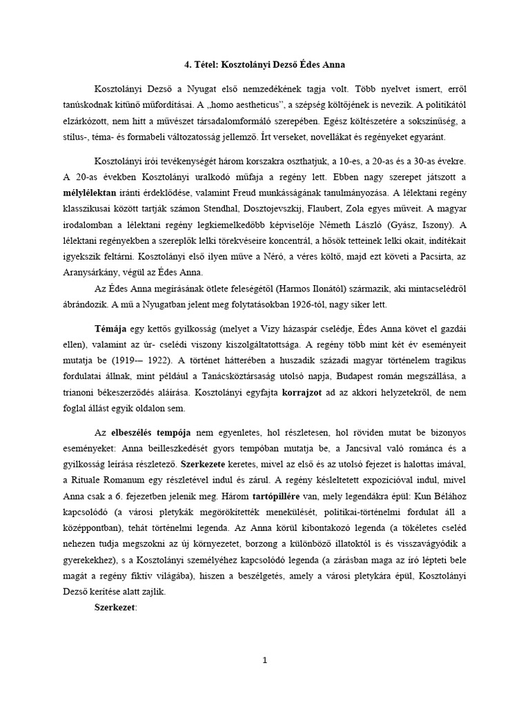 5 Kosztolanyi Dezső Edes Anna | PDF