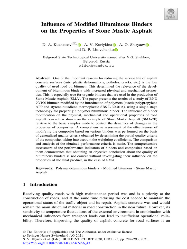 Influence of Modified Bituminous Binders On The Properties of SMA | PDF ...