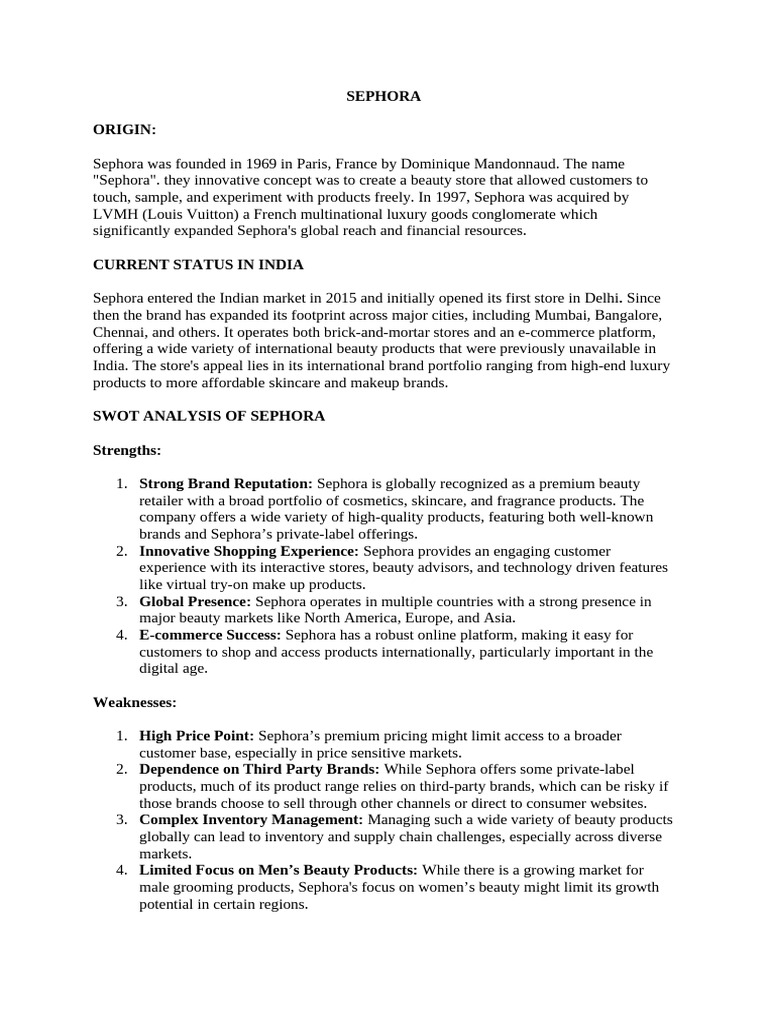 Swot Analysis of Sephora | PDF | Brand | Cosmetics