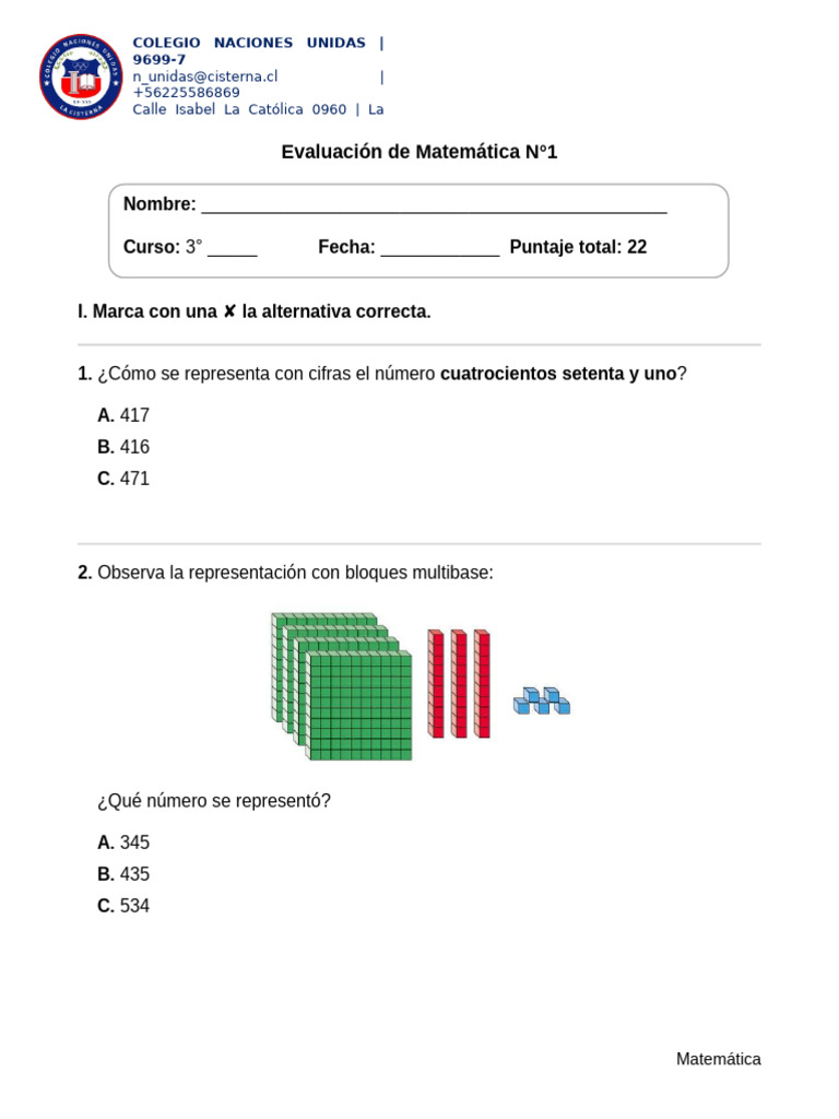 Evaluación de Representación Numérica | PDF