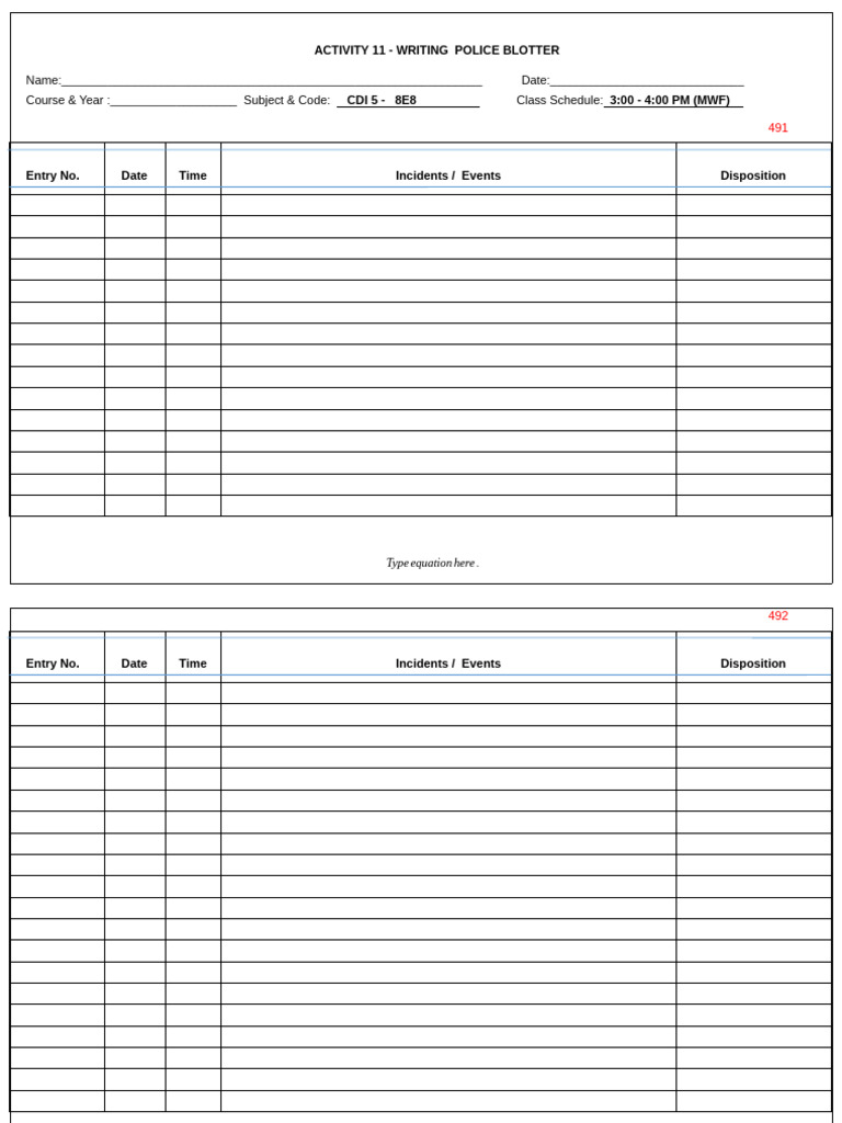 Police Blotter Writing Activity | PDF