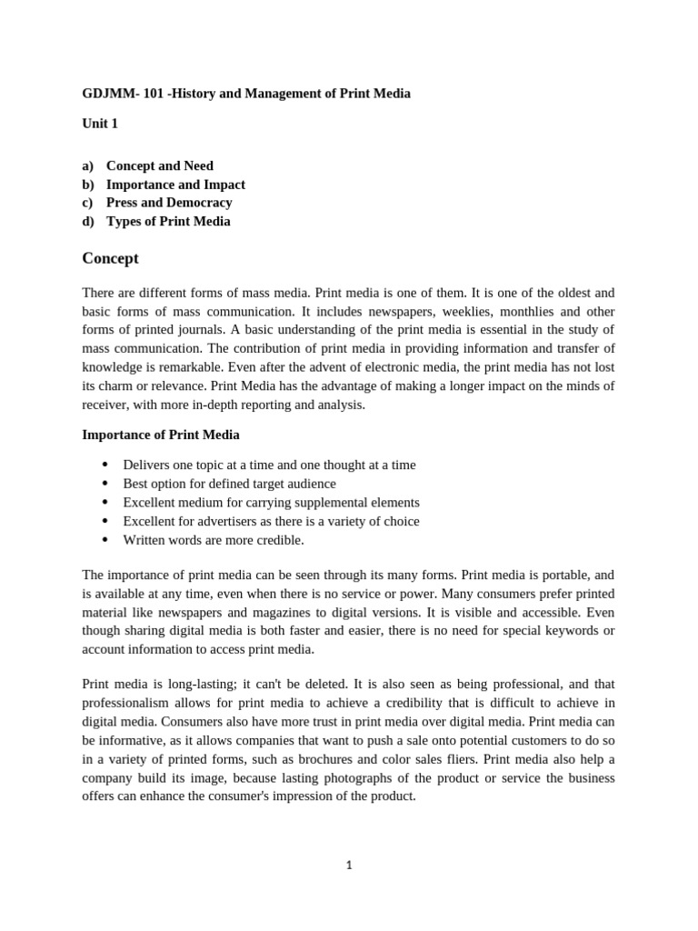 History & Management of Pint Media notes (1) | PDF | Newspapers | Mass ...