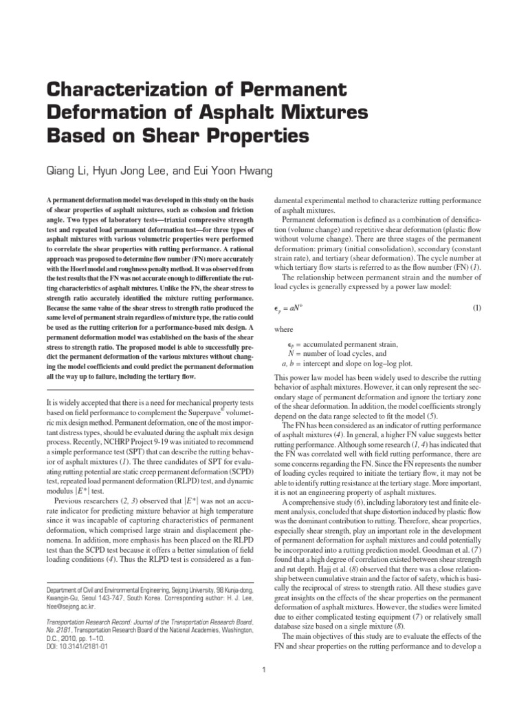 Characterization of Permanent Deformation of Asphalt Mictures | PDF ...