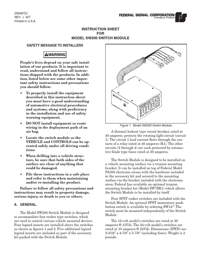 SW200 Switch Module Manual - 256A672 | PDF | Switch | Fuse (Electrical)