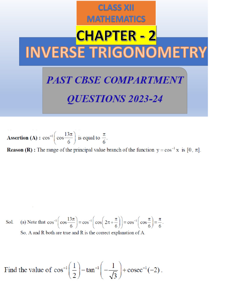 Inverse Trigonometry For 2024-25 Examination | PDF | Educational Assessment And Evaluation ...