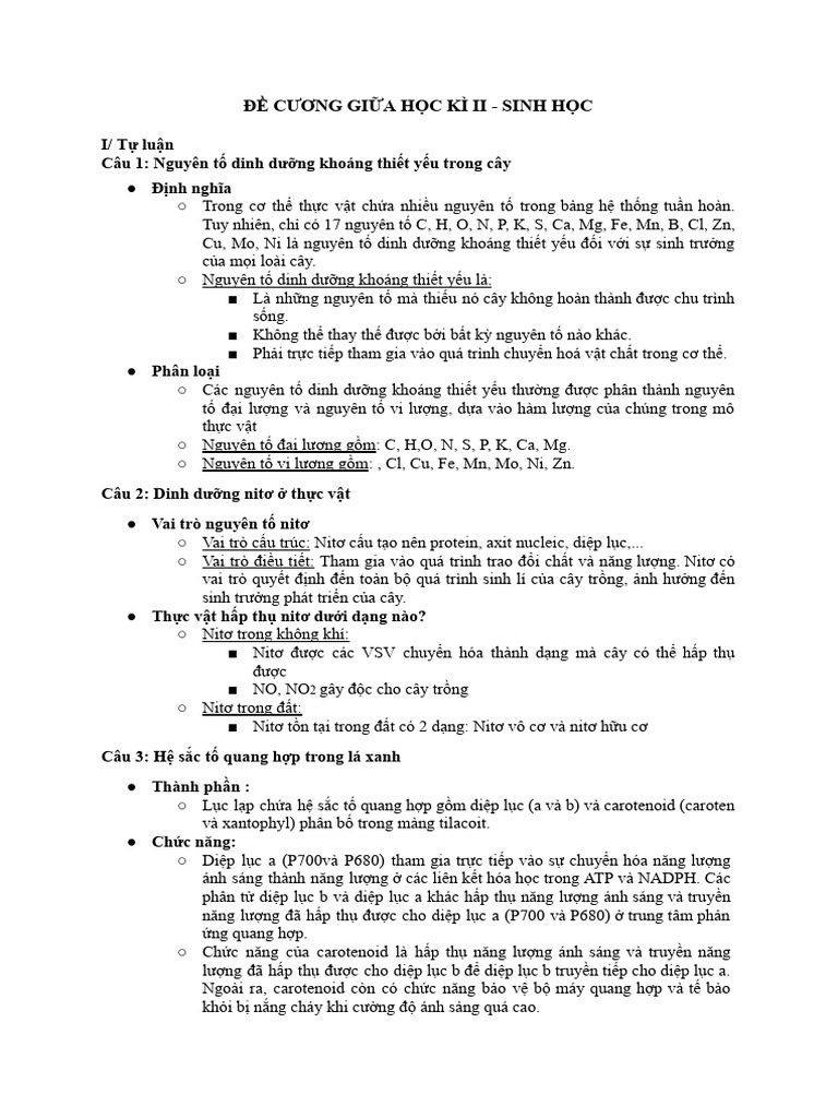 Đề cương gk2 sinh | PDF