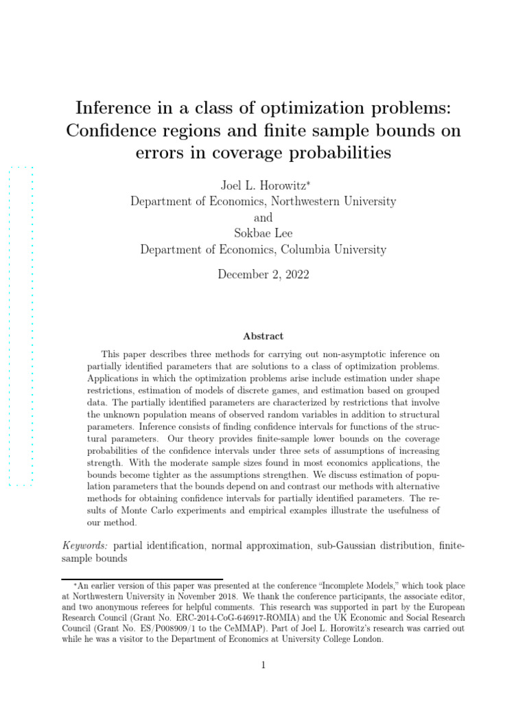 Inference in A Class of Optimization Problems Confidence Regions and ...