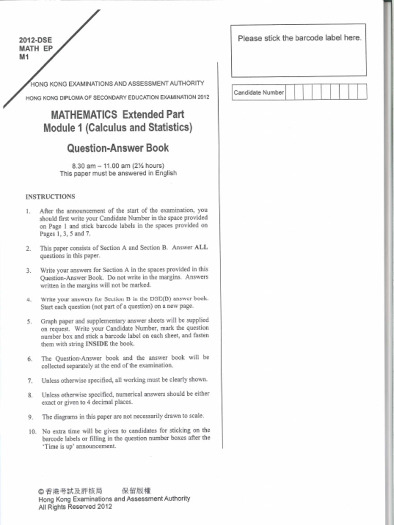 2012 Hkdse Maths m1 | PDF