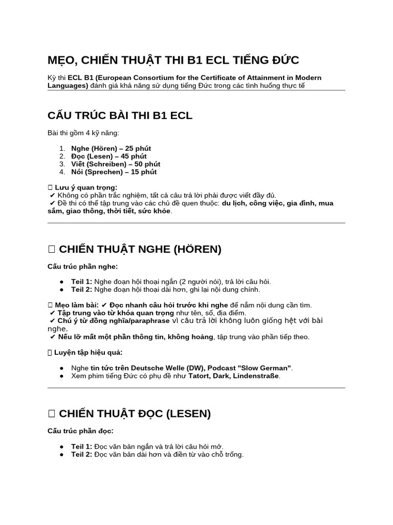 Mẹo, chiến thuật thi B1 ecl | PDF