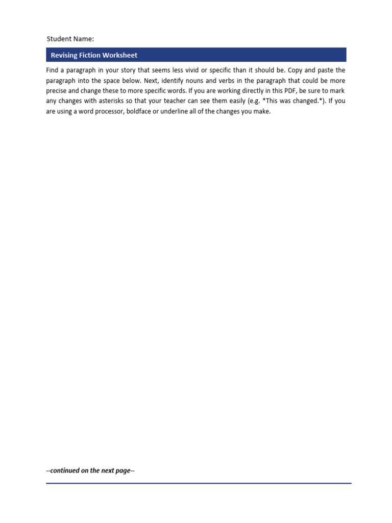 Revising Fiction Worksheet | PDF | Linguistics