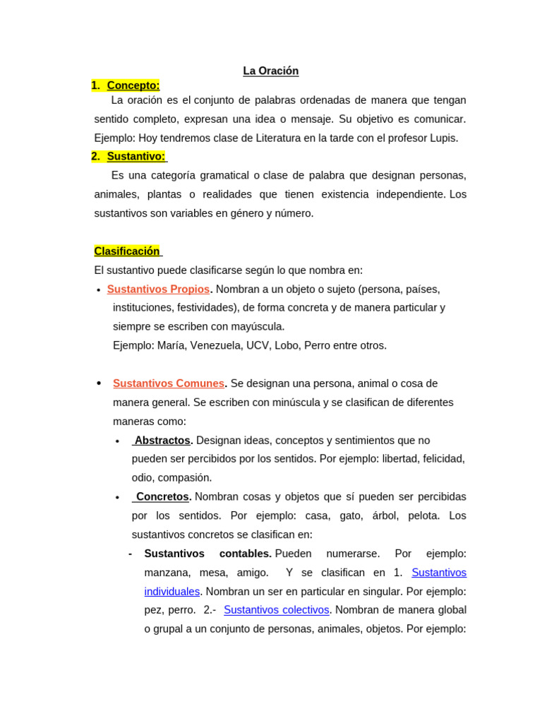 La Oración | PDF | Adjetivo | Sustantivo