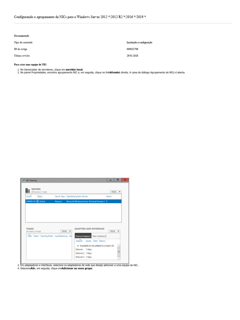 Configurando o Agrupamento de NICs para o Windows Server 2012 - 2012 ...