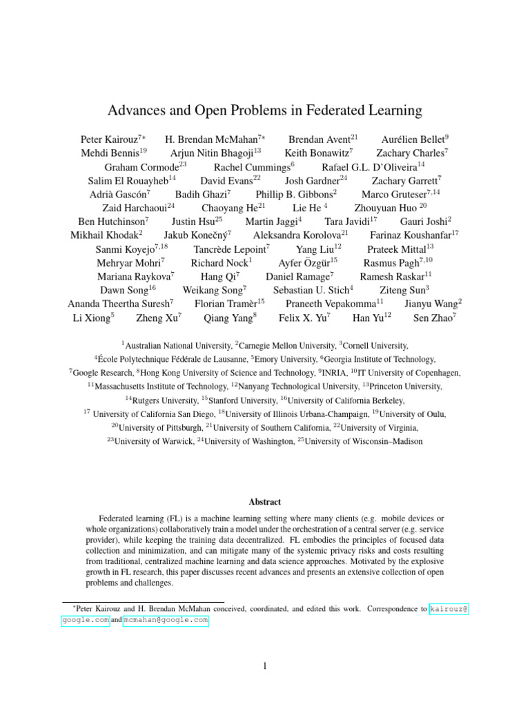 Advances and Open Problems in Federated Learning | PDF | Computing | Computer Science