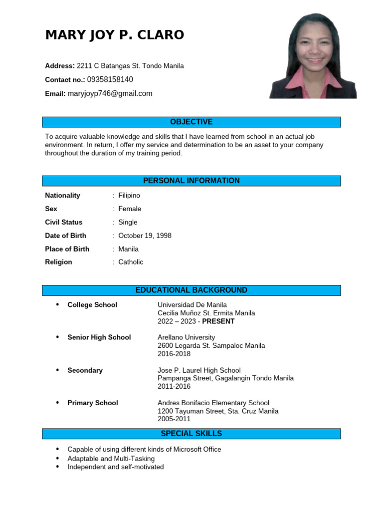 Mary Joy Claro Resume1 | PDF