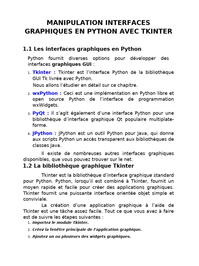 PROGRAMMATION_GRAPHIQUE_TKINTER_PYTHON | PDF | Python (Langage de programmation) | Logiciel système