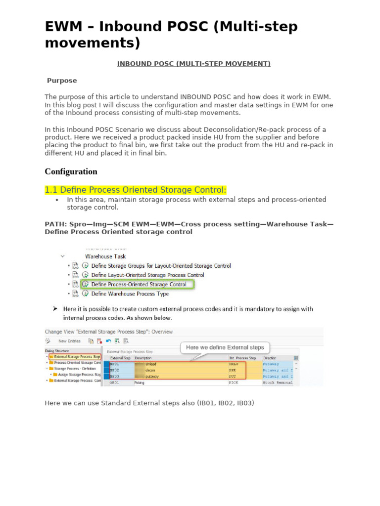 EWM - Inbound POSC (Multi-Step Movements) | PDF | Warehouse | Computing