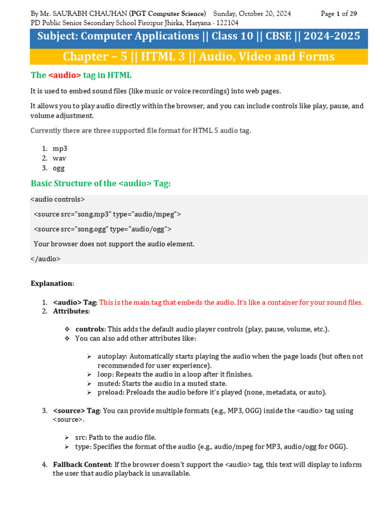 Computer Applications Class 10 Chapter 5 and 6 CBSE | PDF | Html | Tag (Metadata)