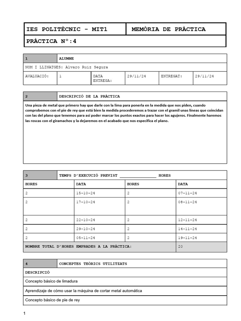 Memòria de Pràctica MIT1 #4 | PDF | Perforar | Carpintería