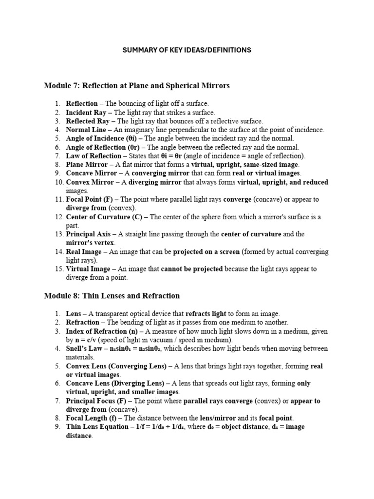General Physics 2 4th Quarter Exam Additional Pointers Reviewer | PDF | Mirror | Reflection ...