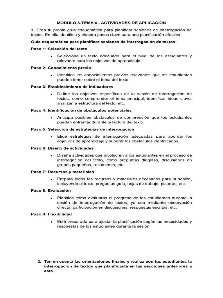 MODULO 3-TEMA 4 - ACTIVIDADES DE APLICACIÓN | PDF | Aprendizaje | Planificación