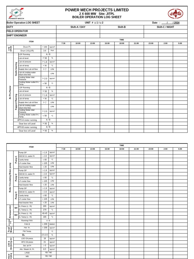 MAIN LOG SHEETS A4, Modified - Recent | PDF | Pump | Energy Technology