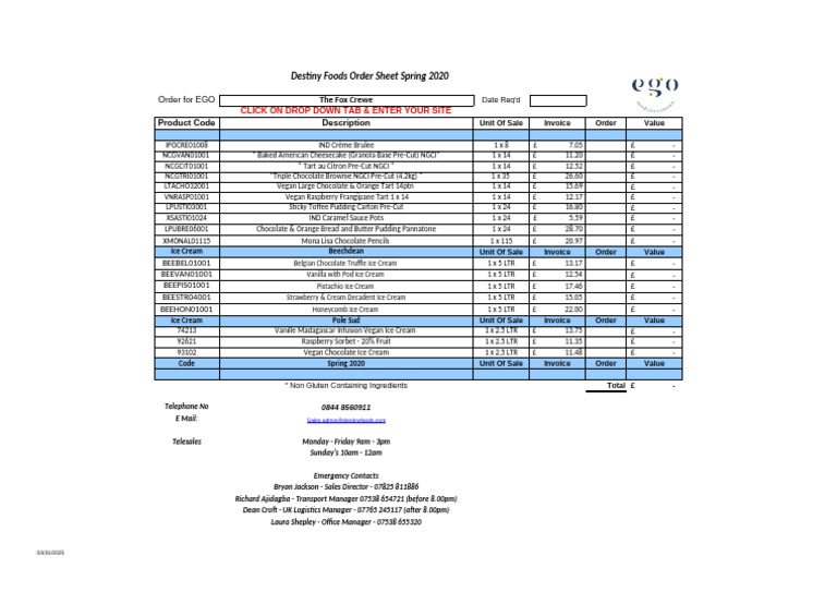 Destiny Foods Order SHeet - July 2020 | PDF | Caramel | Cuisine
